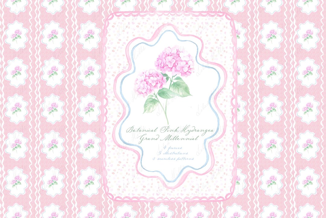 Grand Millennial Botanical Pink Blue Green Flowers Watercolor DIY ...