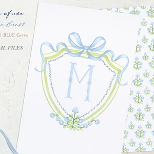 Watercolor Crest Clipart: Blue Green Family Crest, Bow (DIY Digital) - Etsy