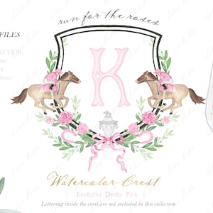 Kentucky Derby Pink Family Crest DIY Digital Papers Watercolor Clipart ...