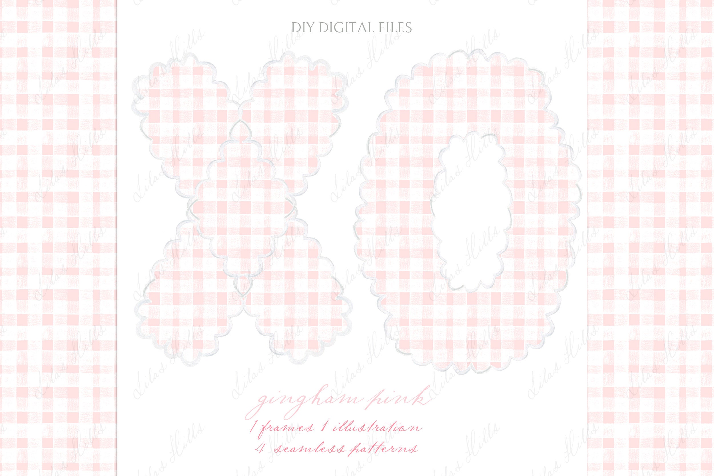 XO Pink Gingham Valentines Day Vintage DIY Digital Clipart. - Etsy