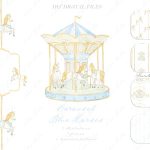 Carousel Horses Blue Vintage Pastel Colors Baby Shower Grandmillennial ...