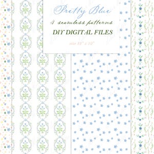 Grand Millennial Botanical Blue Green Flowers Watercolor DIY Clipart ...