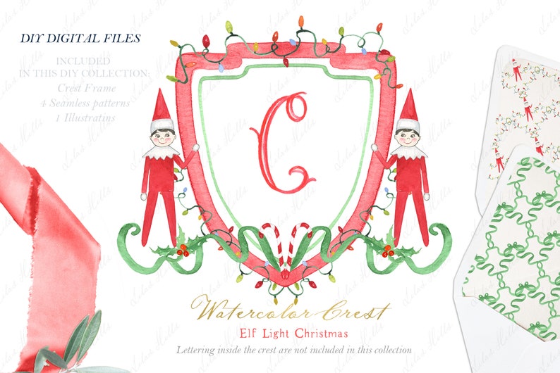 Christmas Watercolor Crest Clipart, Elf & Bow (digital Download) - Etsy
