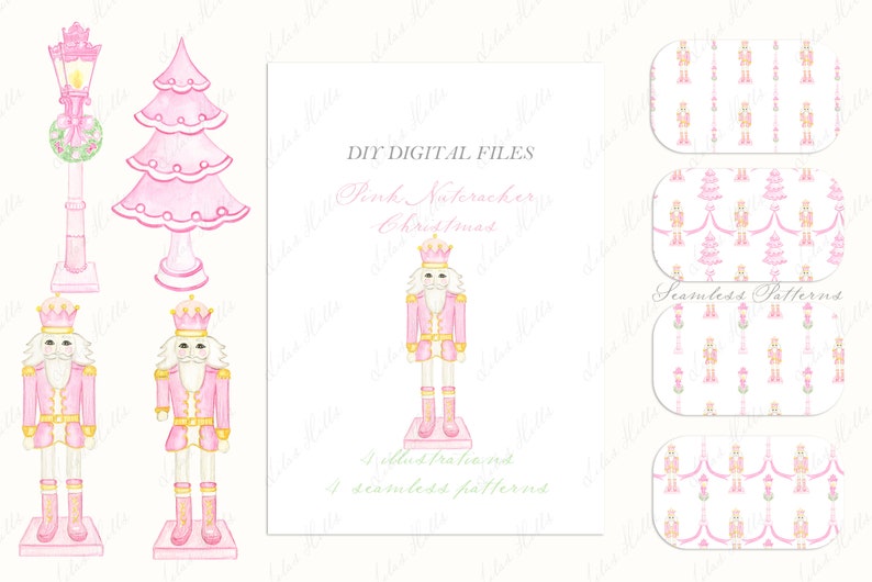 Pink Nutcracker Vintage Christmas Street Lamp. DIY Digital Paper ...