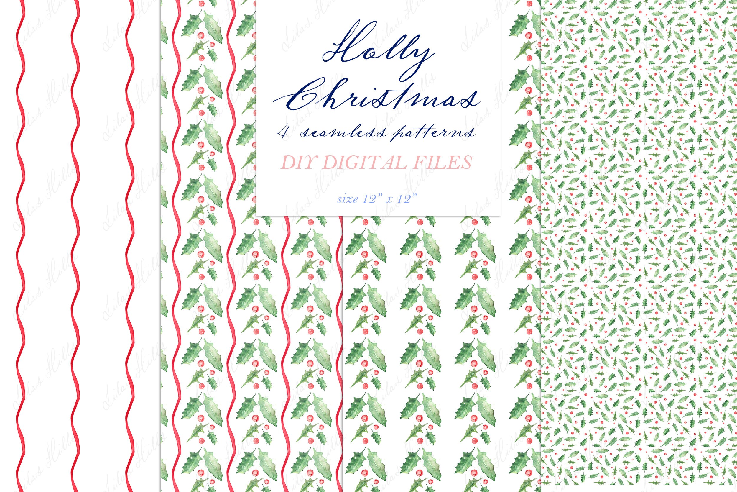 Holly Christmas. DIY Digital Clipart. Digital Paper Frames - Etsy
