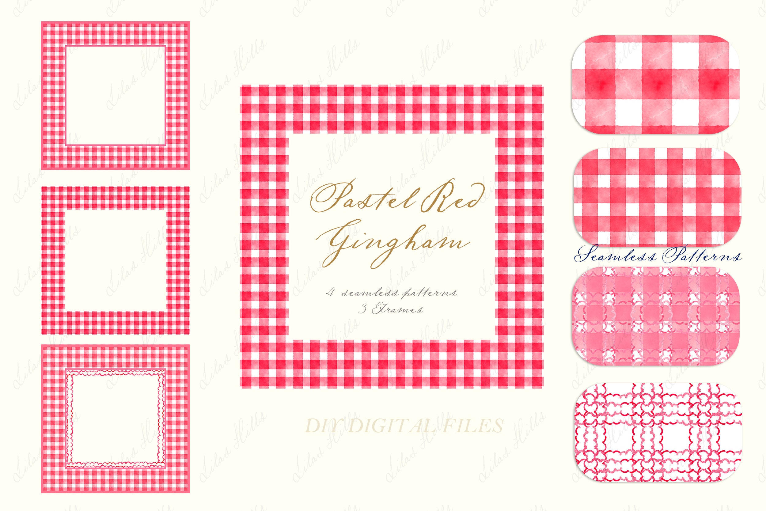 Gingham Red Pattern Frames DIY Baby Shower Invitation Digital Paper ...