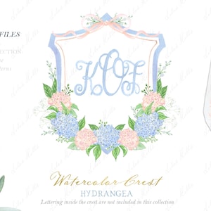 Hydrangea Blue Pink Wedding Family Crest DIY Digital Papers Watercolor ...