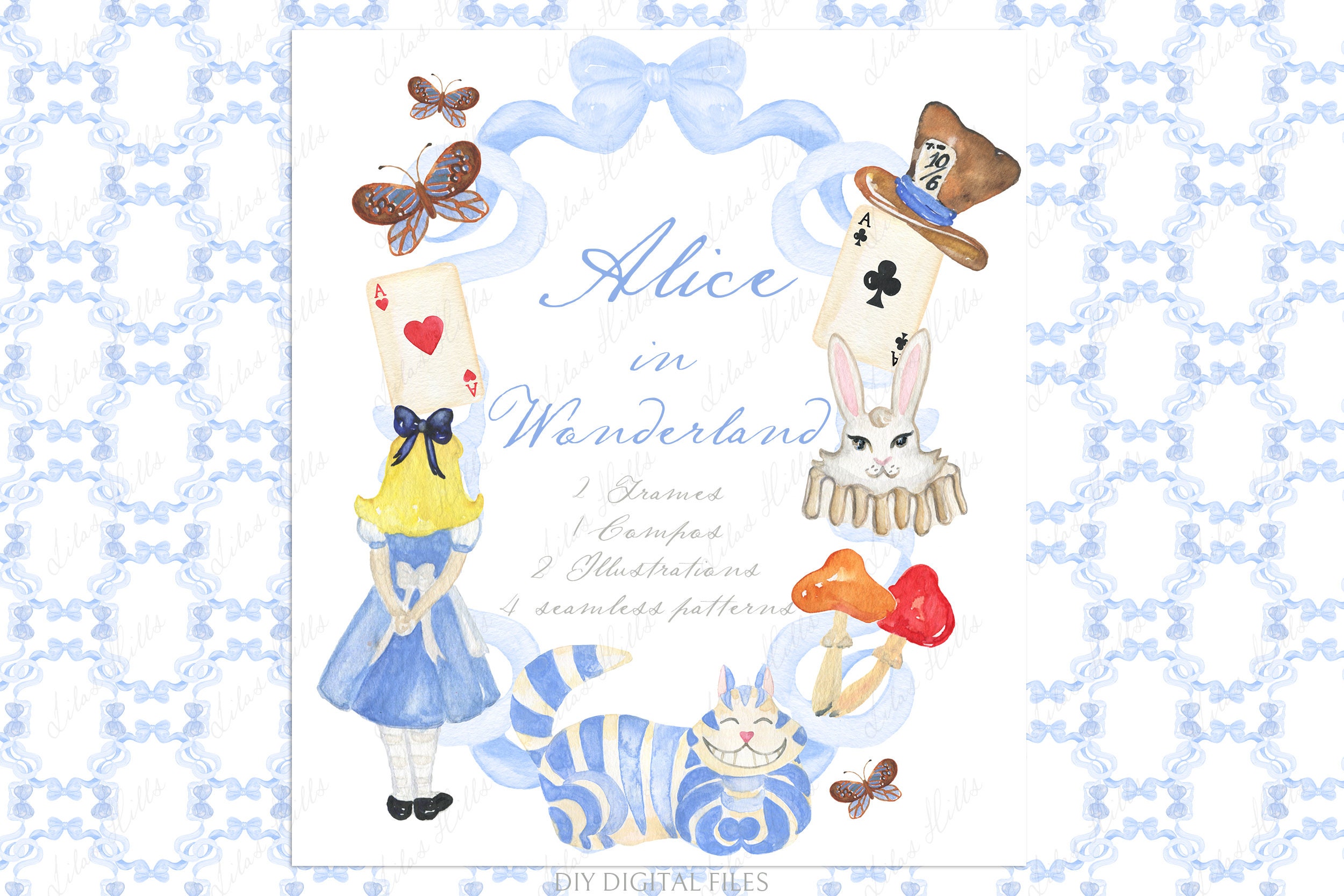 Alice in Wonderland Watercolor Clipart DIY Digital Paper - Etsy