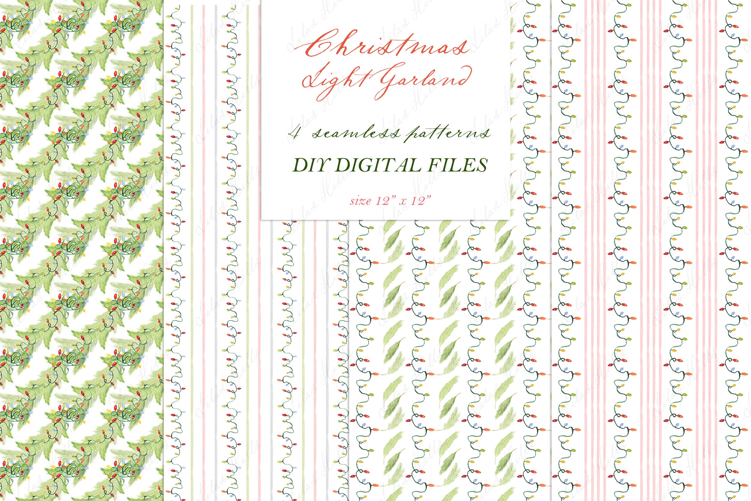 Christmas Light Garland . DIY Digital Clipart. Digital Paper Frames - Etsy