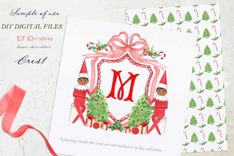 Elf Christmas Crest Watercolor Clipart, DIY Digital Papers - Etsy