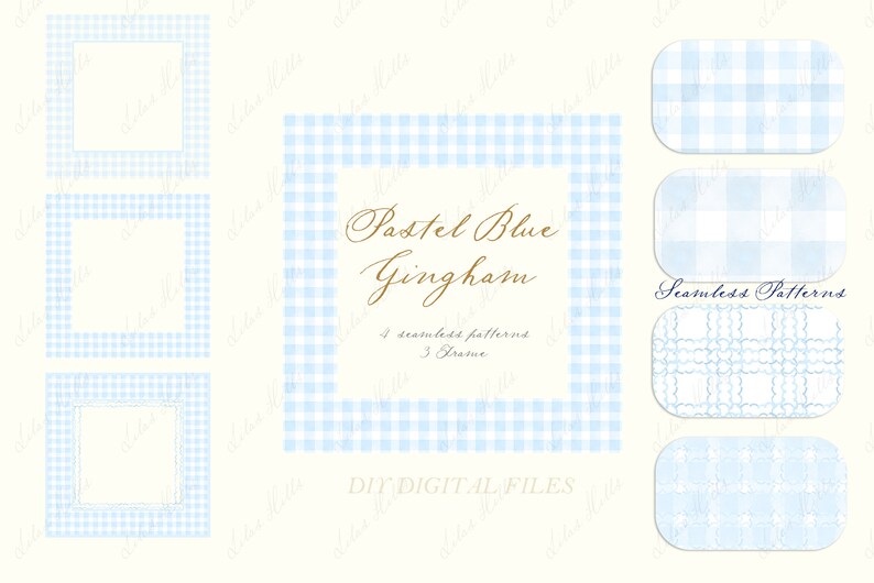 Gingham Pastel Blue Pattern Frames DIY Baby Shower Invitation Digital ...