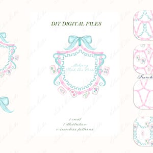 Mahjong Pink Light Blue Wedding Family Crest DIY Digital Papers ...
