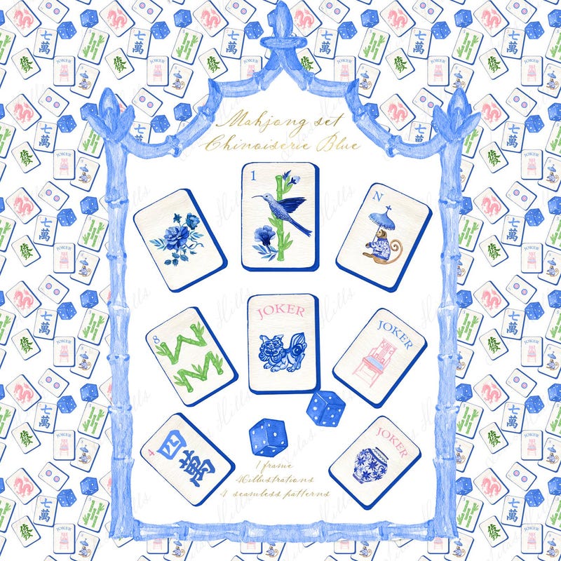Mahjong Tile Set Blue - Etsy UK