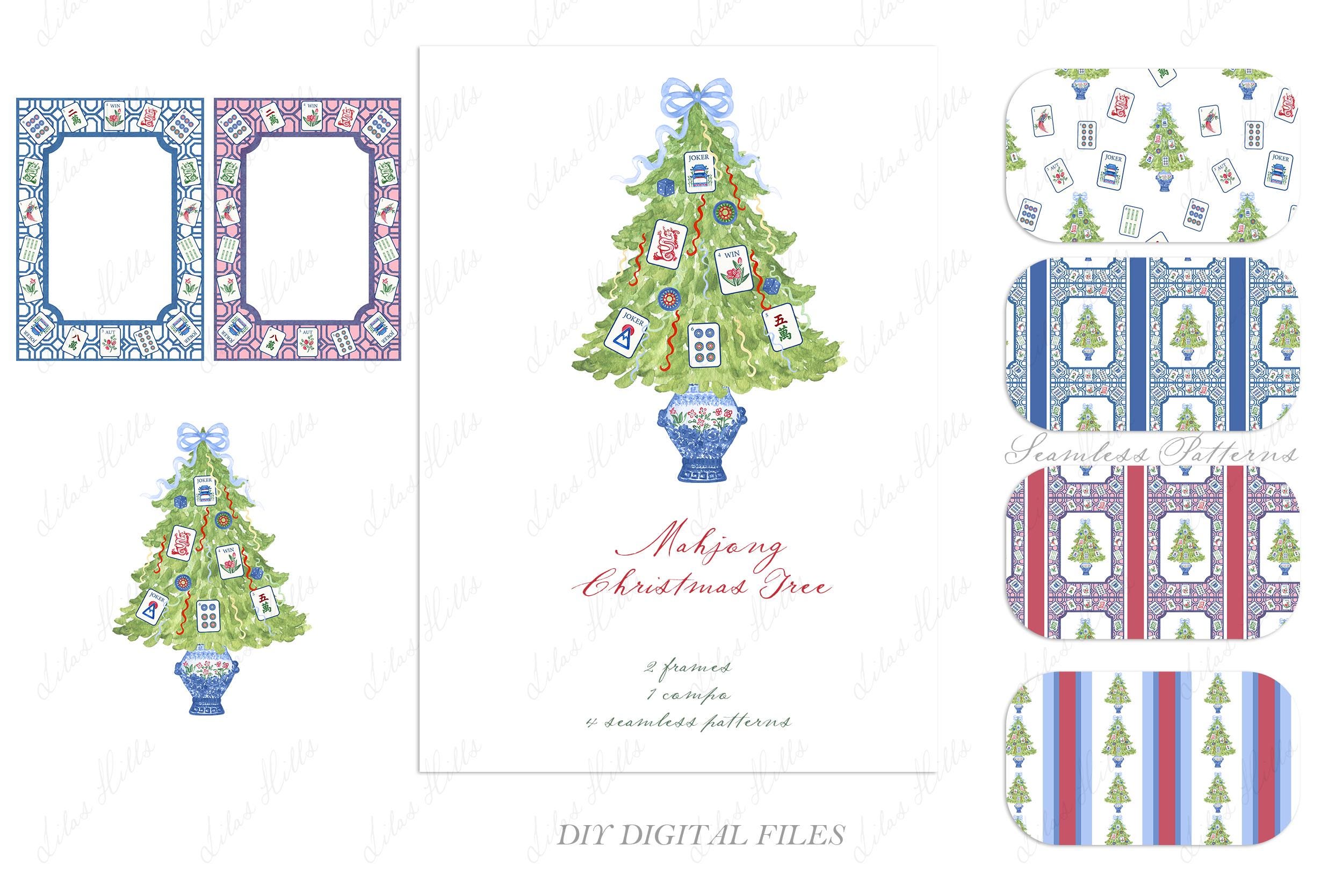 Mahjong Christmas Tree Watercolor Clipart (digital) - Etsy