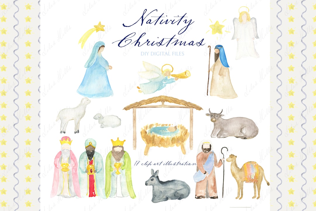 Nativity Christmas. DIY Digital Clipart. Digital Paper Frames Card ...