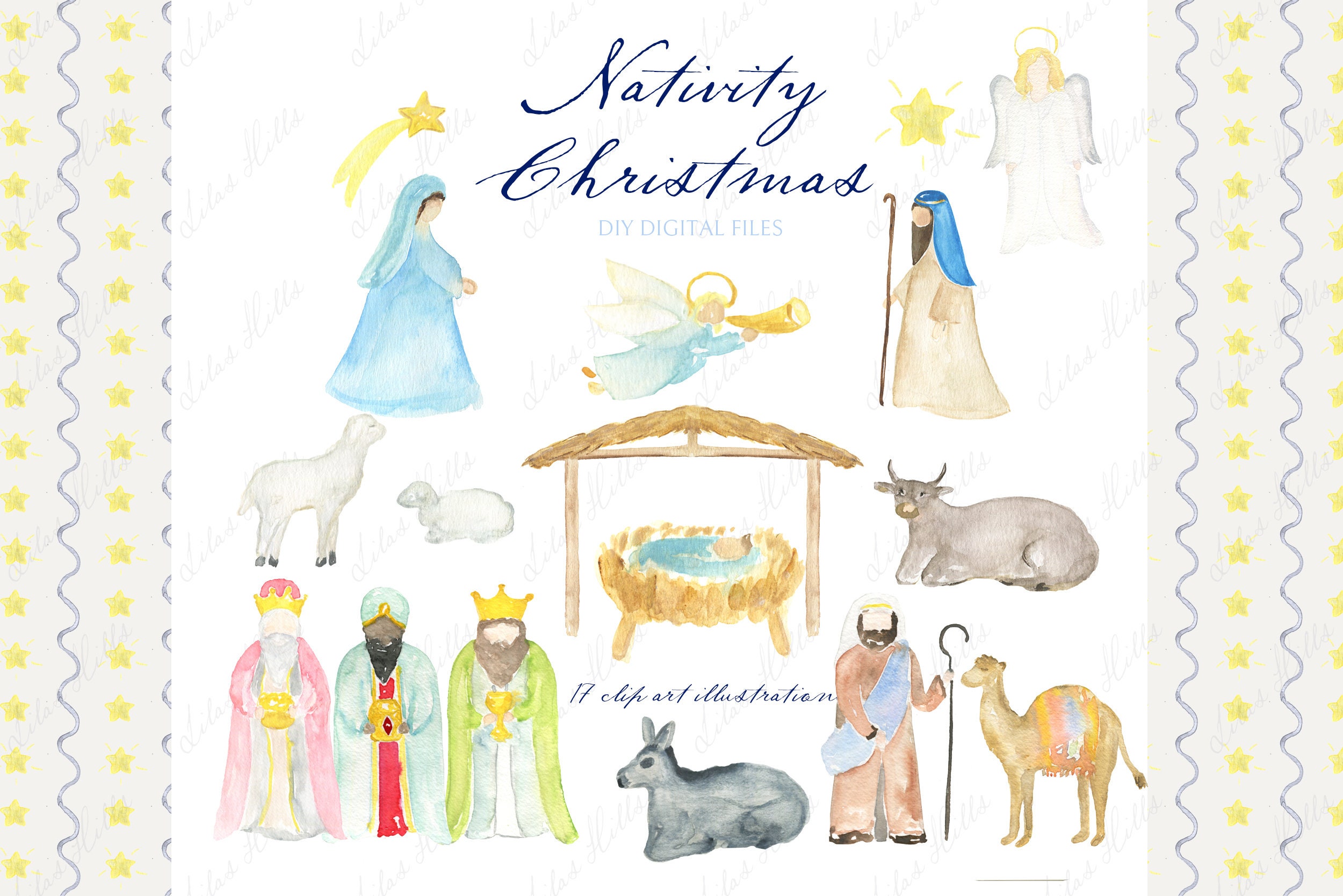 Nativity Christmas. DIY Digital Clipart. Digital Paper Frames - Etsy