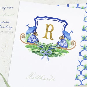 Wedding Family Crest DIY Blue Monkey Chinoiserie Digital Papers ...