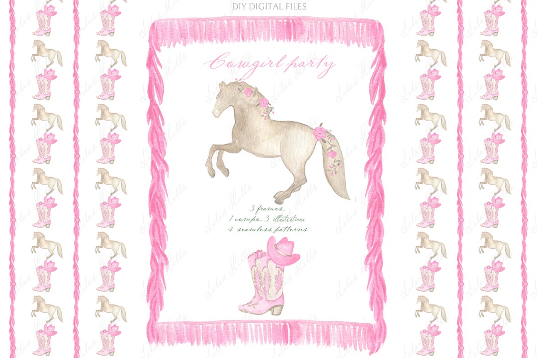 Pink Cowgirl Horse Clipart, DIY Party Frames (digital Download) - Etsy