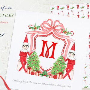 Christmas Watercolor Clipart: Elf Crest, Red Bow (digital Papers) - Etsy