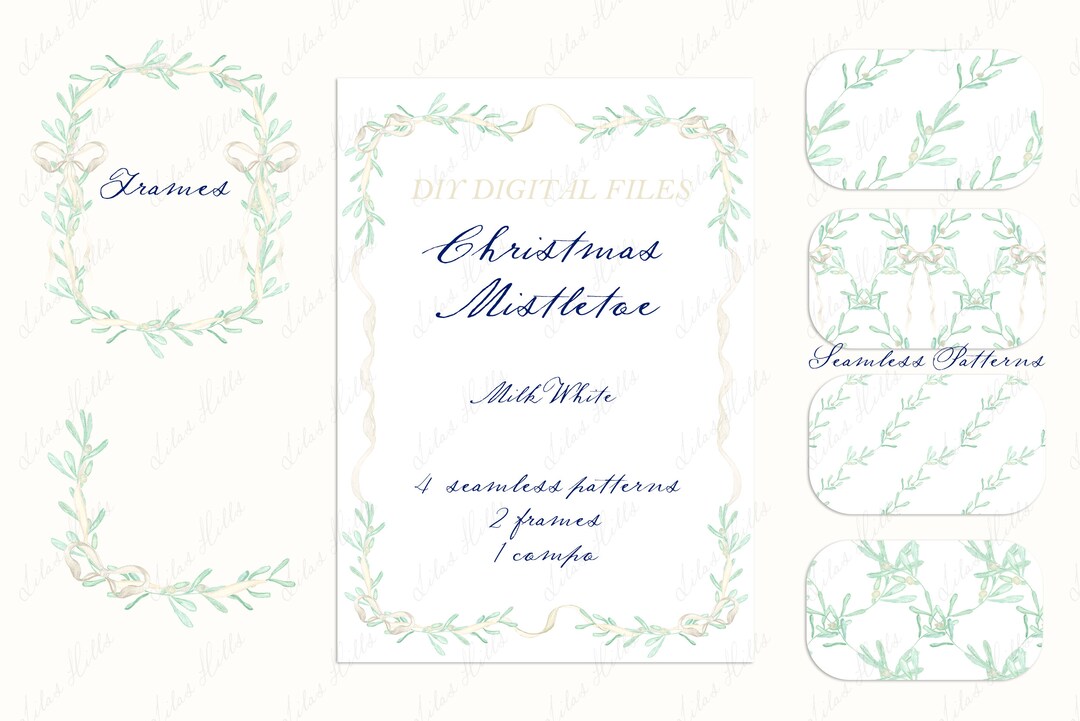 Mistletoe Christmas. DIY Digital Clipart. Digital Paper Frames Wreath ...