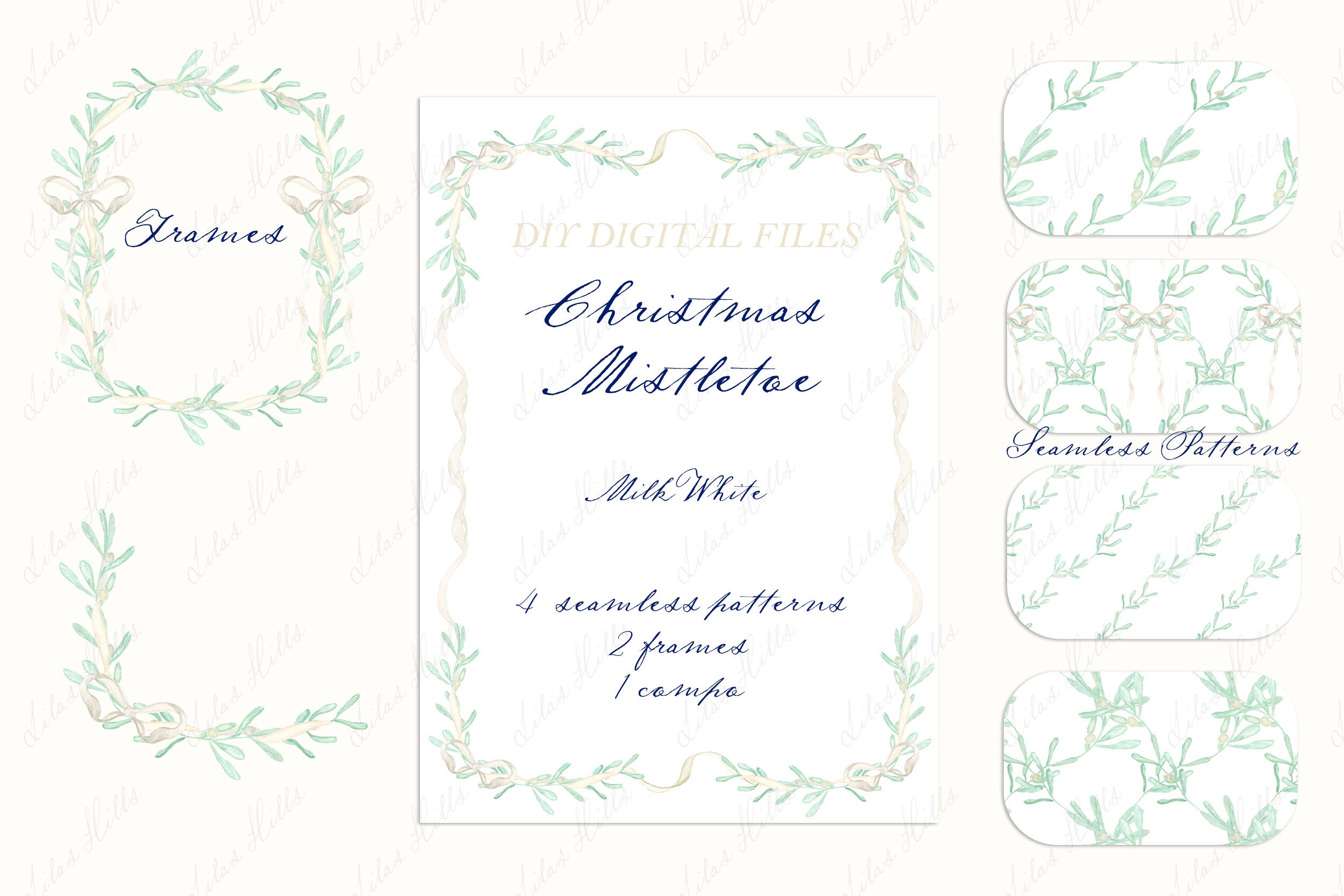 Mistletoe Christmas. DIY Digital Clipart. Digital Paper Frames - Etsy