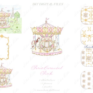 Paris Carousel Clipart: Pink Pastel, Baby Shower (digital Paper) - Etsy