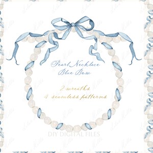 Pearls Necklace Vintage Blue Bow Frames Wedding DIY Digital Clipart ...