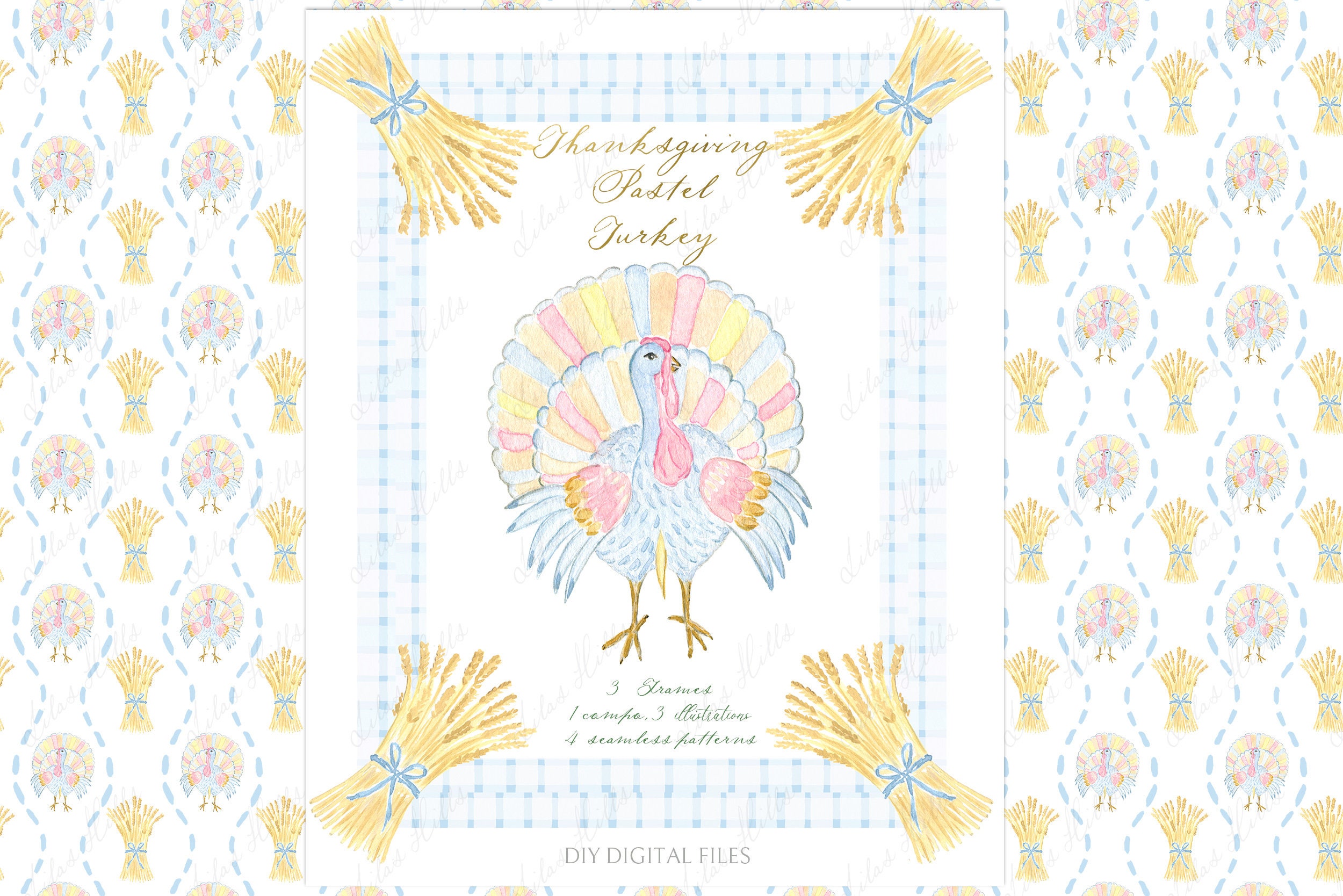 Thanksgiving Pastel Turkey DIY Digital Clipart. Autumn Digital Paper ...