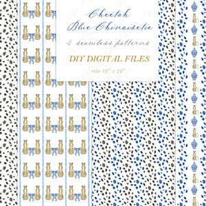 Cheetah Blue Chinoiseie Bamboo. DIY Digital Paper Frames Watercolor ...