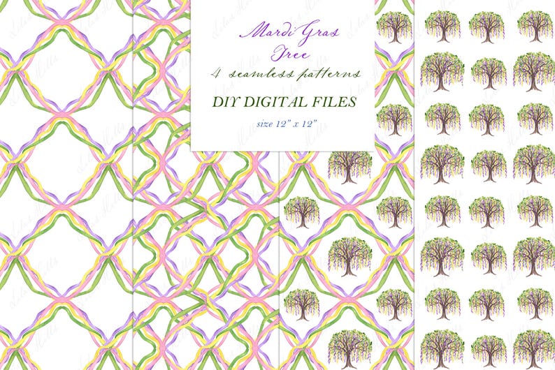 Mardi Gras Tree Bow Frames DIY Digital Clipart. Vintage Card Digital - Etsy