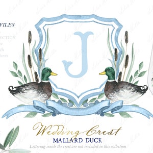 Mallard Duck Wedding Family Crest DIY Dusty Blue Greenery Digital ...