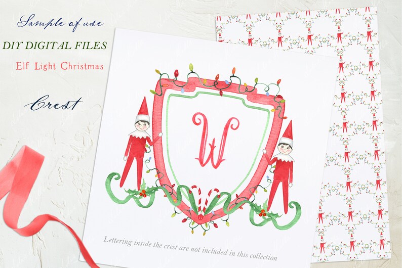 Christmas Watercolor Crest Clipart, Elf & Bow (digital Download) - Etsy