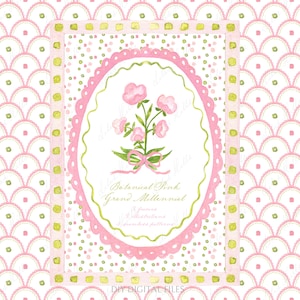 Grand Millennial Botanical Pink Green Flowers Watercolor DIY Clipart ...
