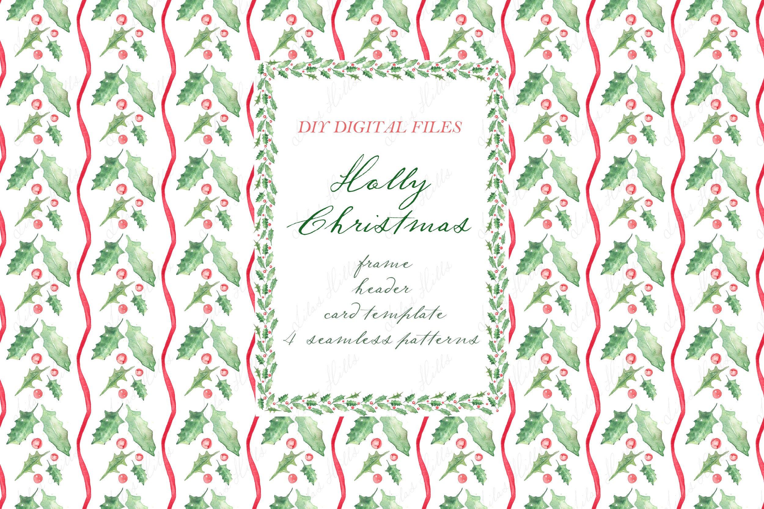 Holly Christmas. DIY Digital Clipart. Digital Paper Frames Card ...