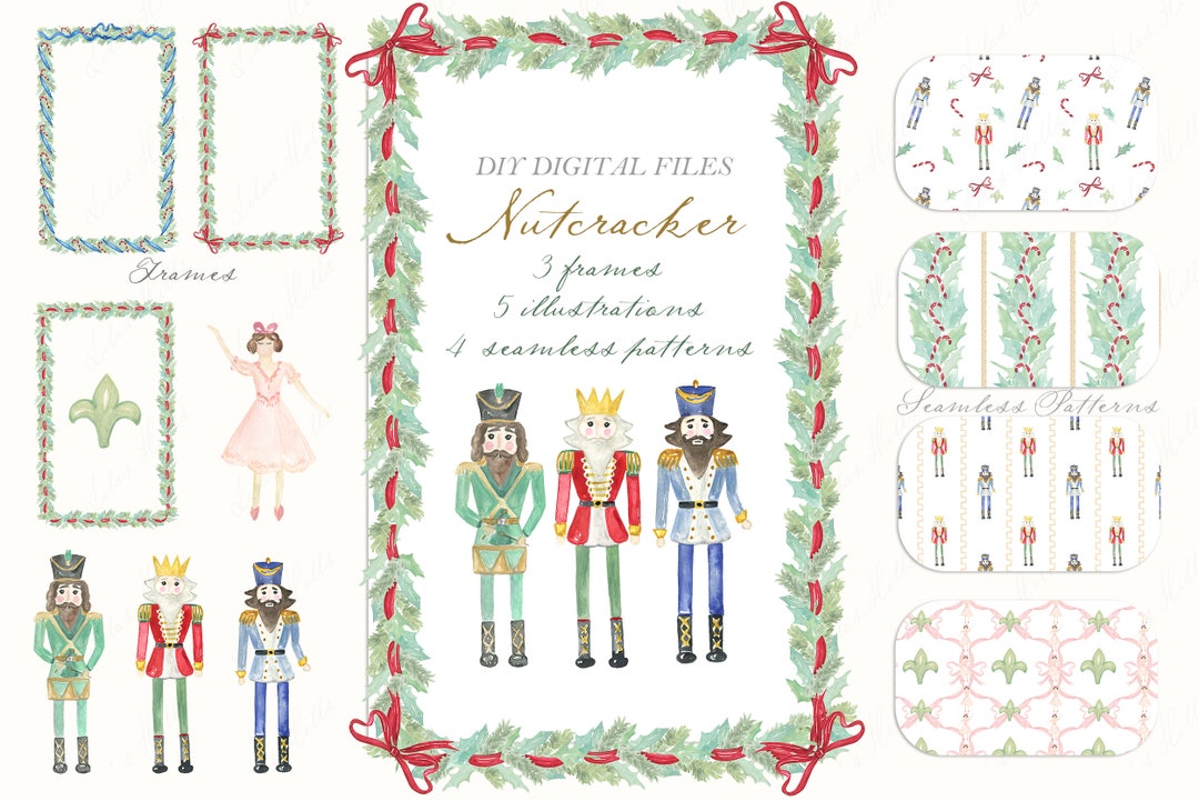 Nutcracker Vintage Christmas. DIY Digital Paper Christmas Frames - Etsy