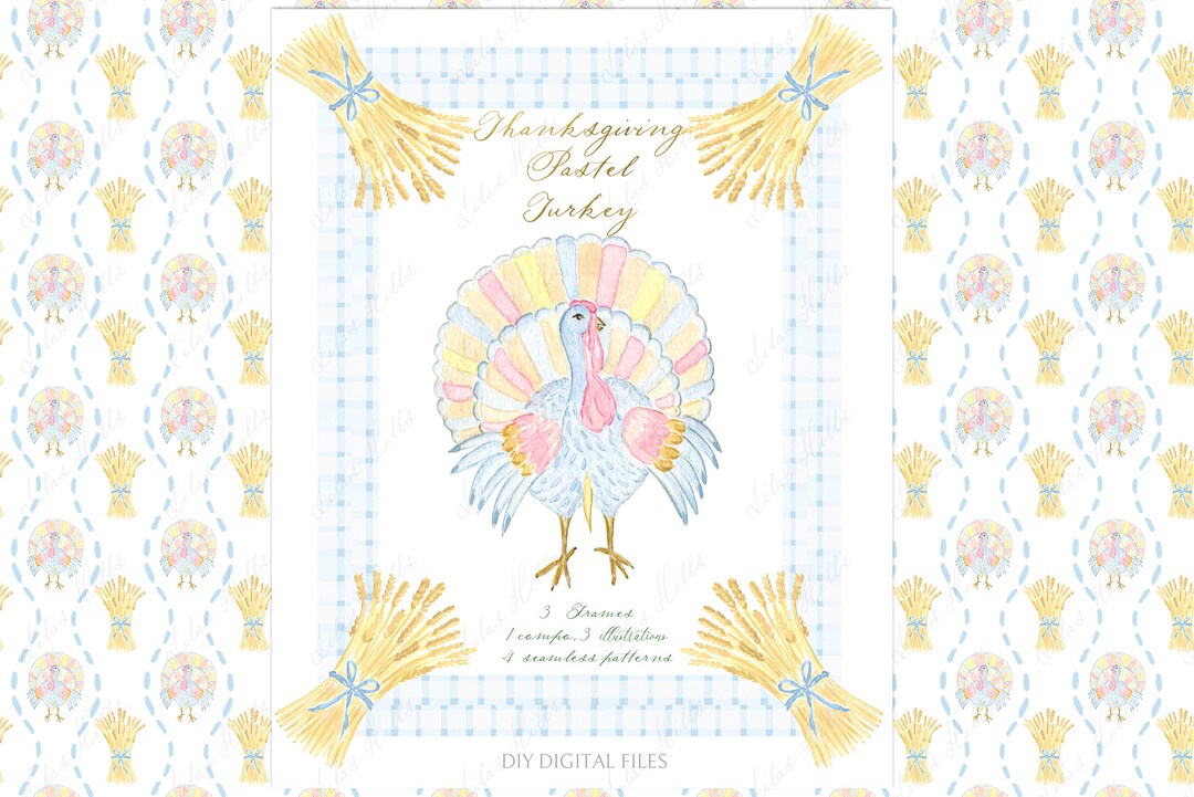 Thanksgiving Pastel Turkey DIY Digital Clipart. Autumn Digital Paper ...
