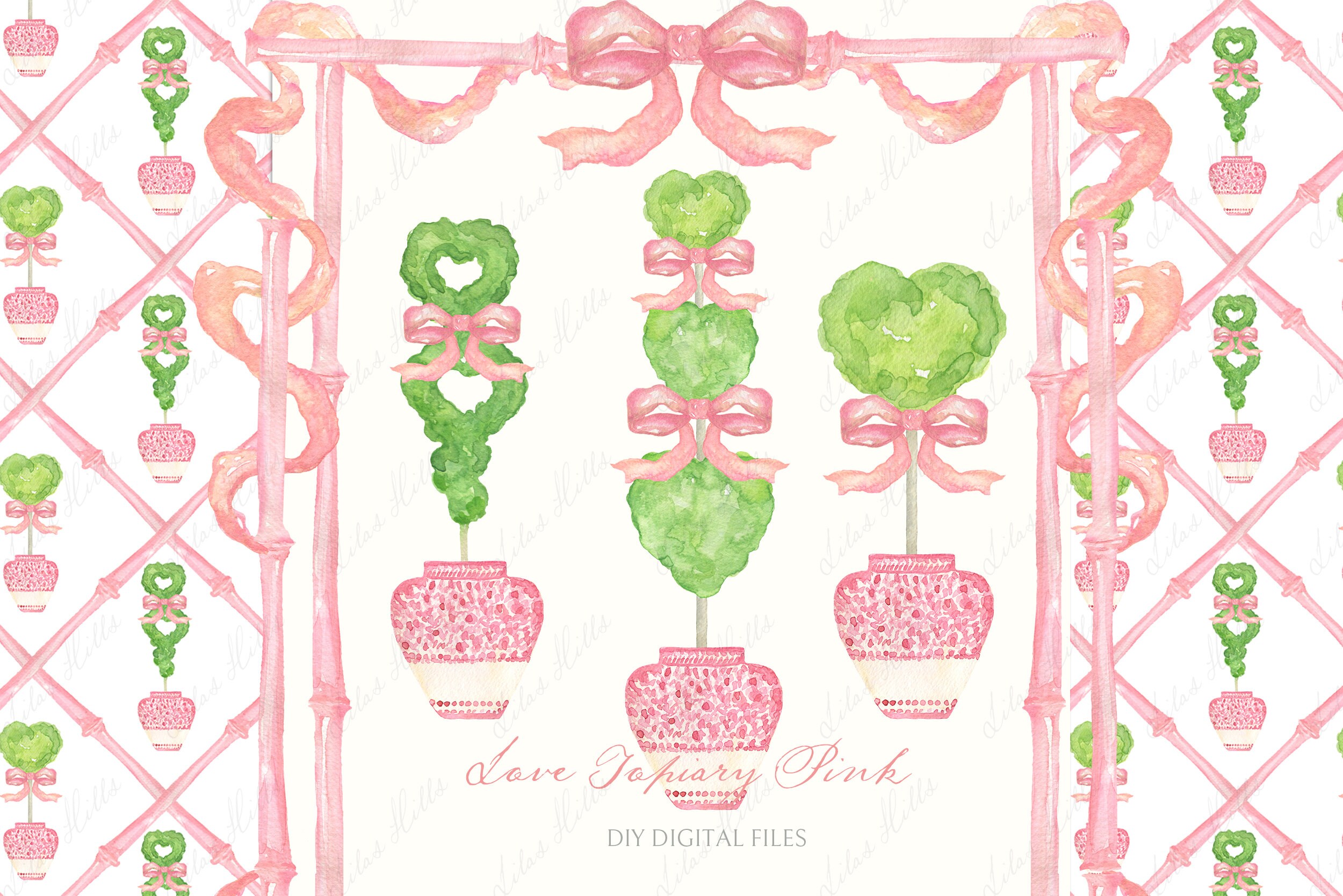 Topiary Chinoiserie Blush Pink Heart Valentines Day Vintage - Etsy