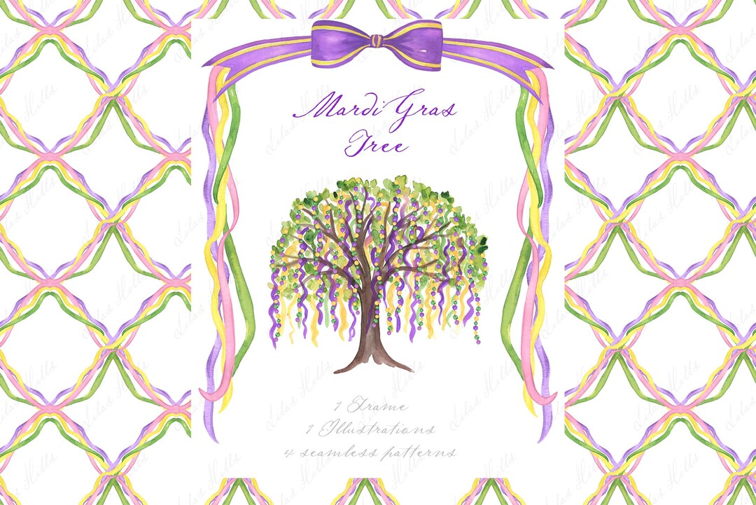 Mardi Gras Tree Bow Frames DIY Digital Clipart. Vintage Card Digital - Etsy