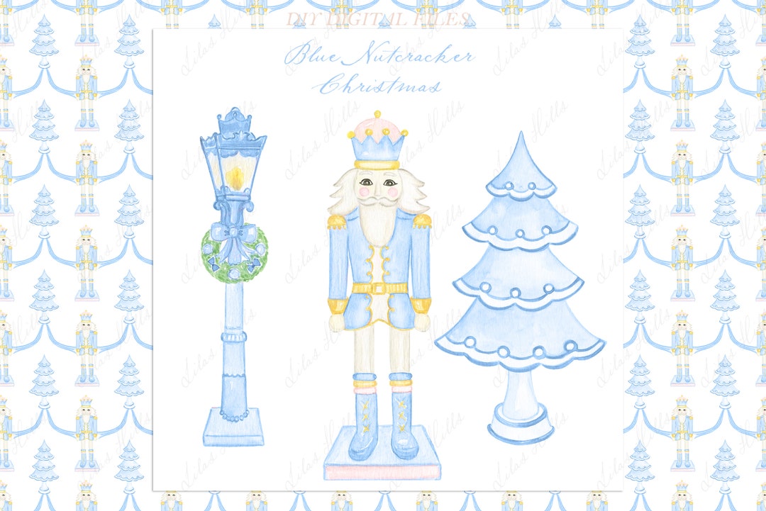 Blue Nutcracker Vintage Christmas Street Lamp. DIY Digital Paper ...
