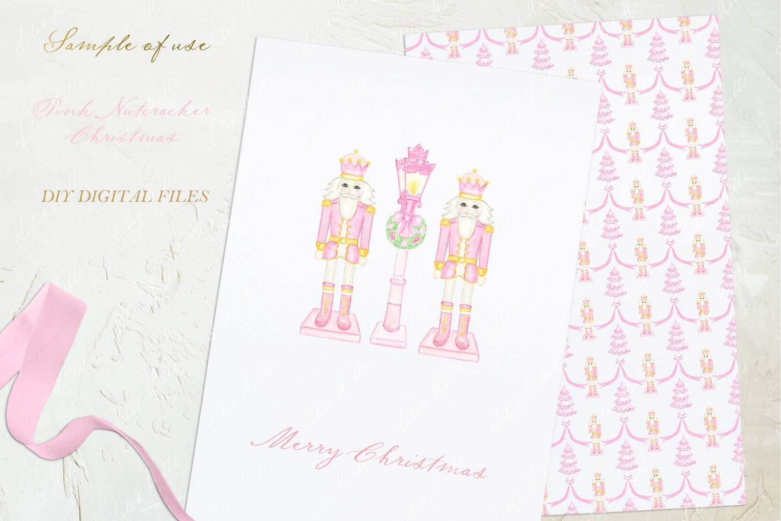 Pink Nutcracker Vintage Christmas Street Lamp. DIY Digital Paper ...