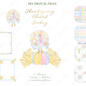 Thanksgiving Pastel Turkey DIY Digital Clipart. Autumn Digital Paper ...