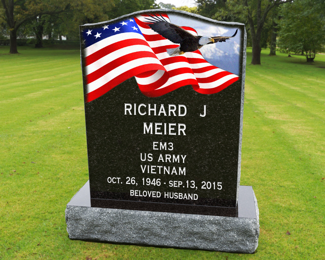 Upright Headstone Patriotic Design Black Natural Granite. - Etsy