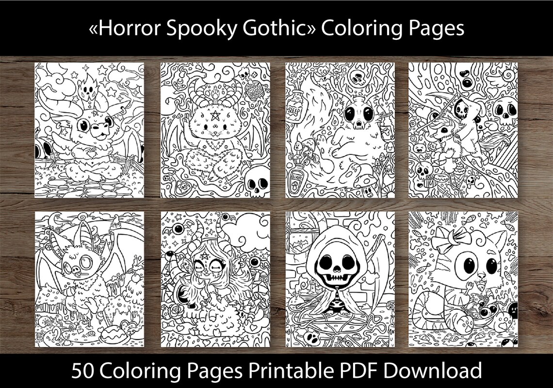 Horror Spooky Gothic Coloring Pages for Adults and Kids 50 - Etsy