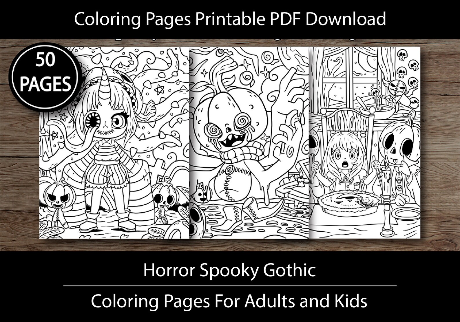 Horror Spooky Gothic Coloring Pages for Adults and Kids 50 - Etsy
