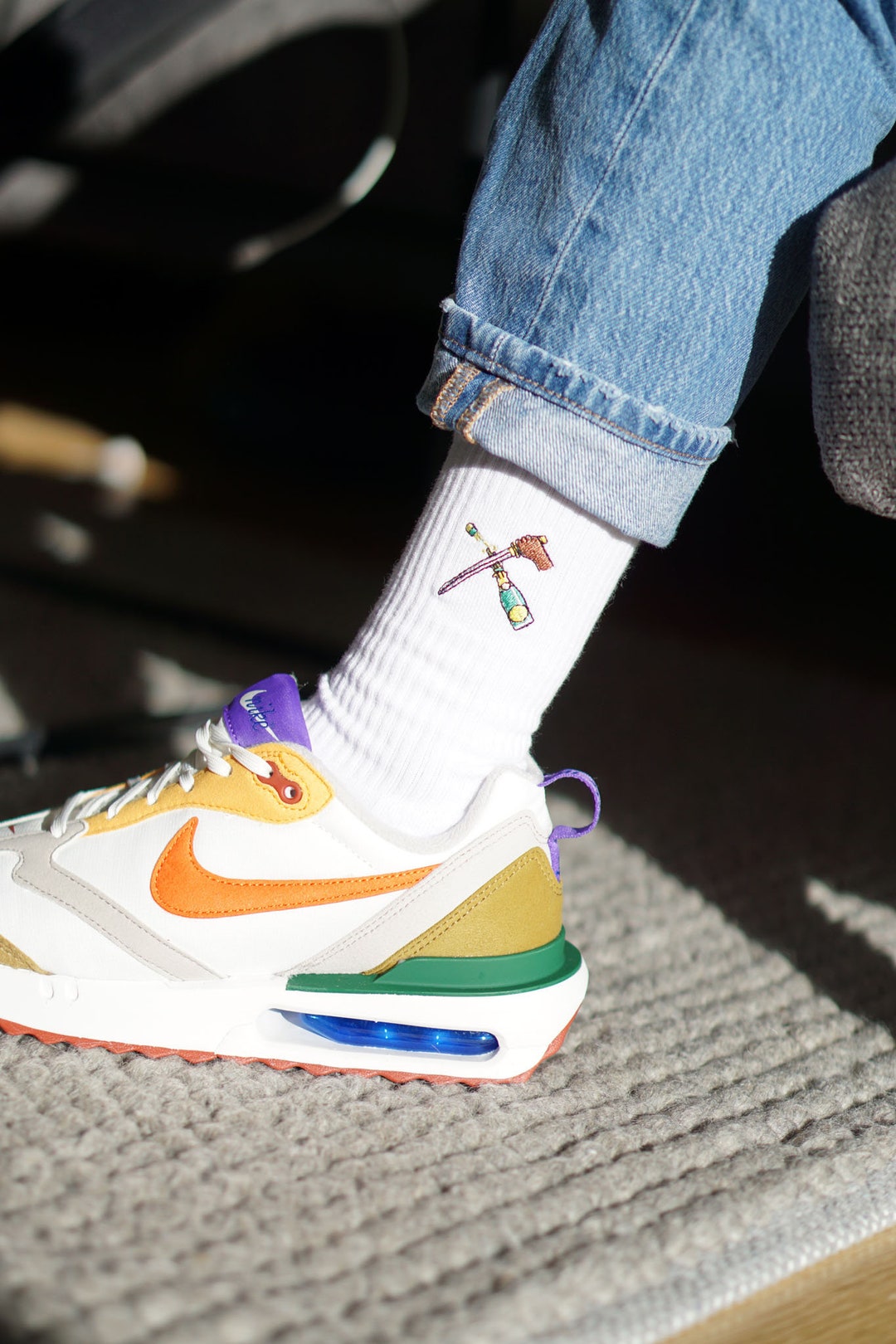 Champagne Saber Embroidered Organic Cotton Socks - Etsy