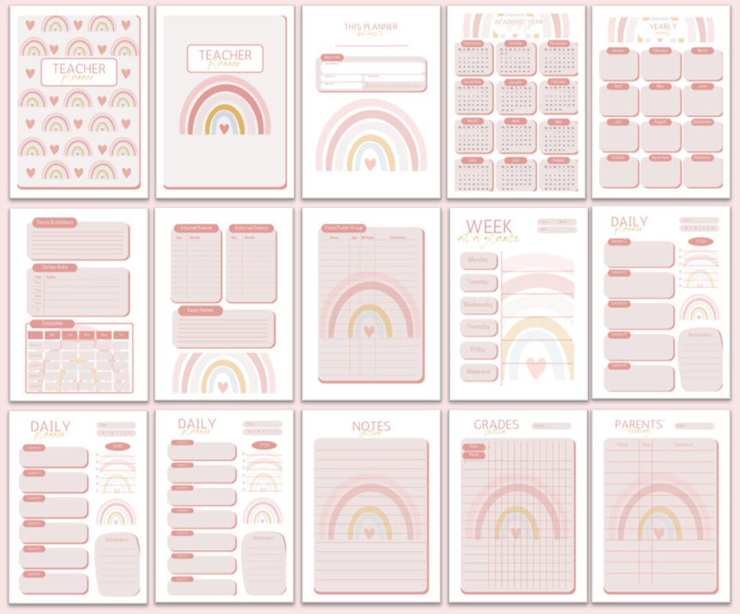 Teacher Planner / Pastel Rainbow Design / Academic Planner / - Etsy