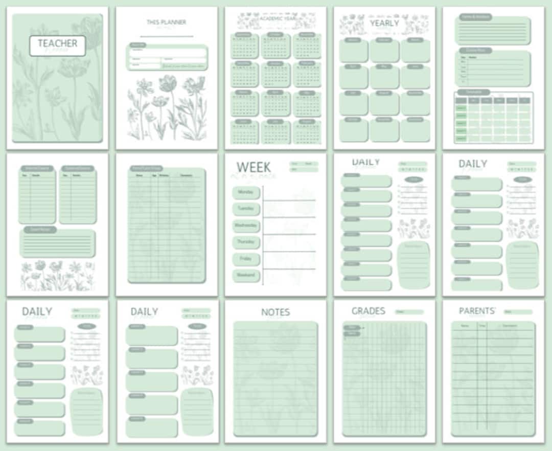 Teacher Planner / Floral Green Design / Academic Planner / Home ...