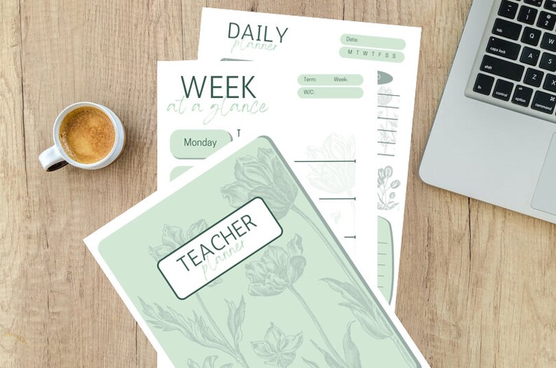 Teacher Planner / Floral Green Design / Academic Planner / Home ...
