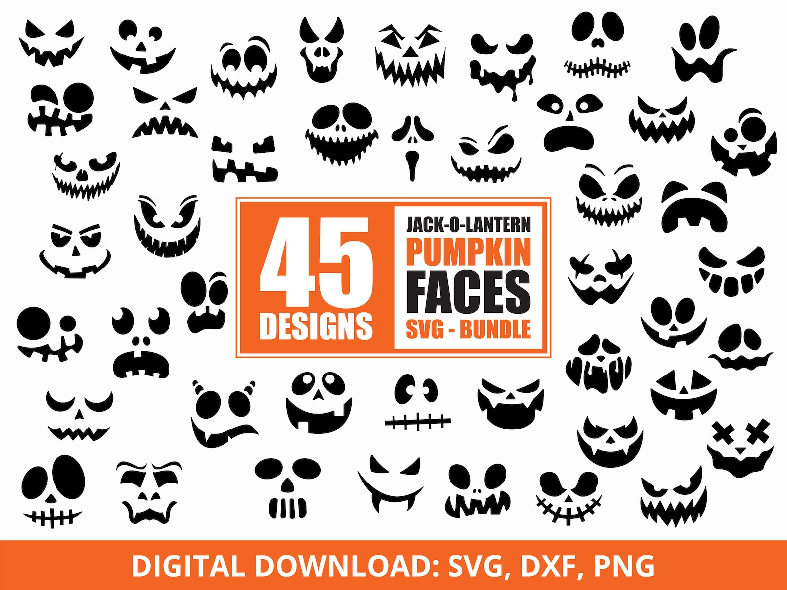 45 Halloween Pumpkin Faces Bundle, Jack-o-lantern Faces, Scary Faces ...