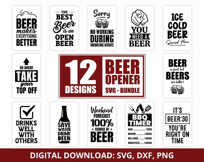 4 Beer Opener Signs Bundle - SVG, DXF & PNG Files for Wood, Laser, Cut ...